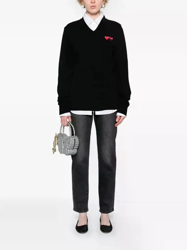 Play Comme Des Garcon Heart-patch Wool Jumper - Black