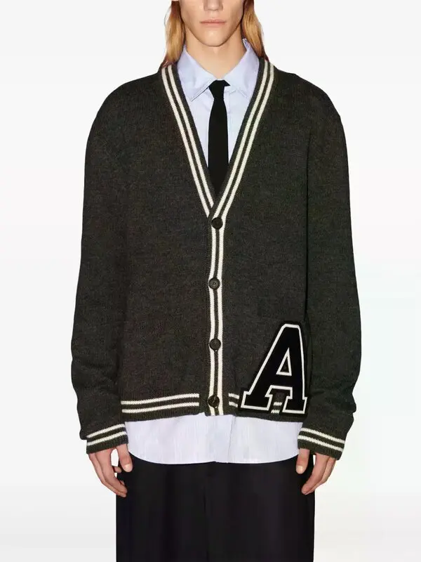 AMBUSH Monogram-appliqué Wool Cardigan