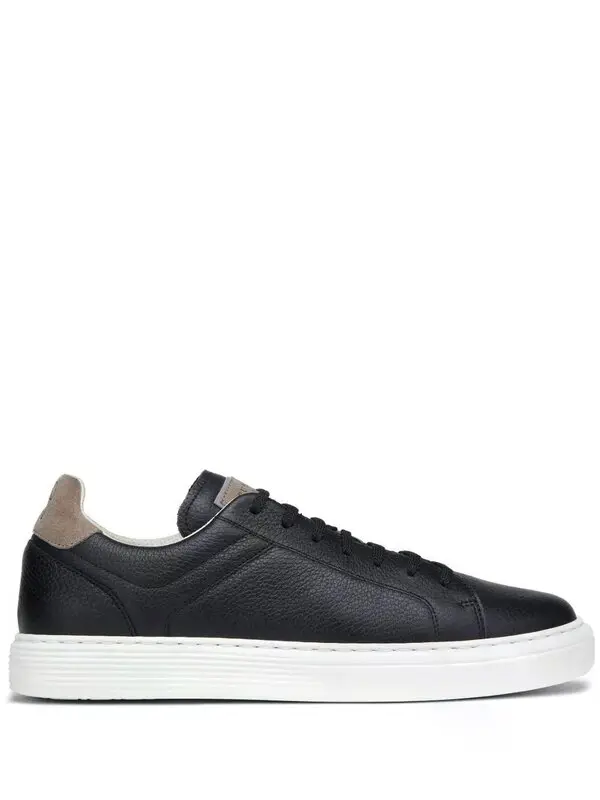 Brunello Cucinelli Grained Calfskin Leather Lace-up Sneakers - Black