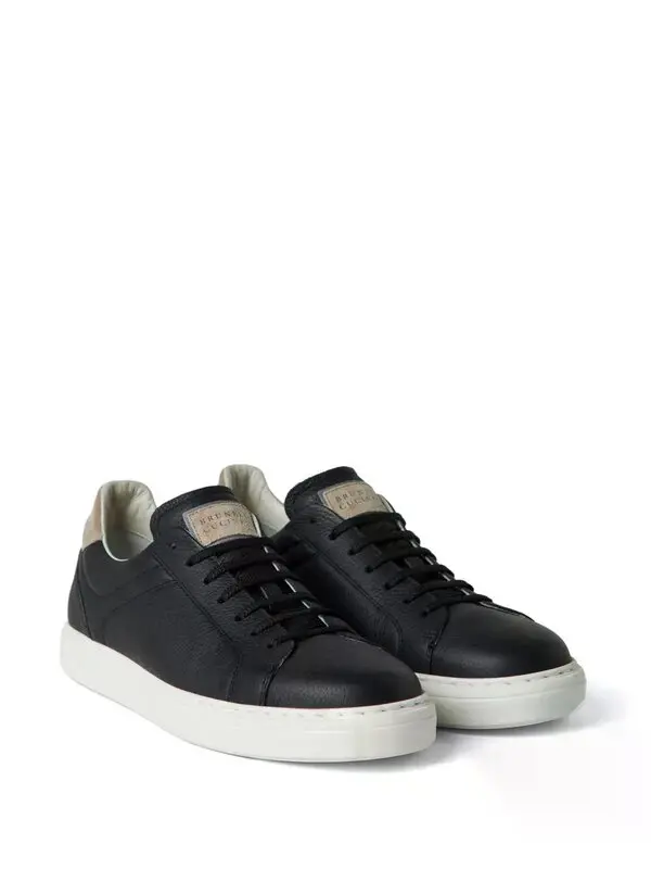 Brunello Cucinelli Grained Calfskin Leather Lace-up Sneakers - Black