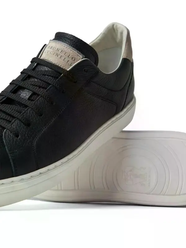 Brunello Cucinelli Grained Calfskin Leather Lace-up Sneakers - Black