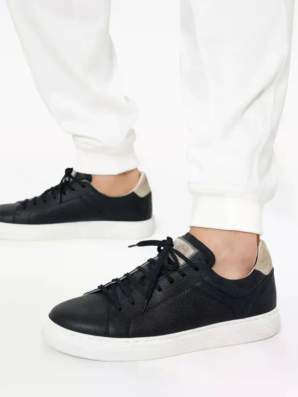 Brunello Cucinelli Grained Calfskin Leather Lace-up Sneakers - Black