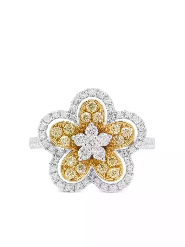HYT JEWELRY 18kt Yellow Gold And Platinum Diamond Floral Ring - Silver