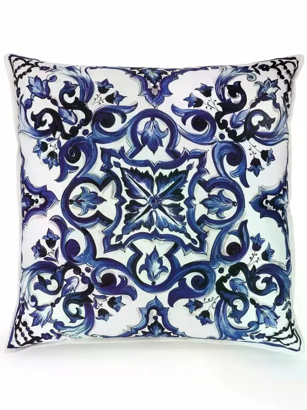 Dolce & Gabbana Medium Blu Mediterraneo-print Canvas Cushion - Blue