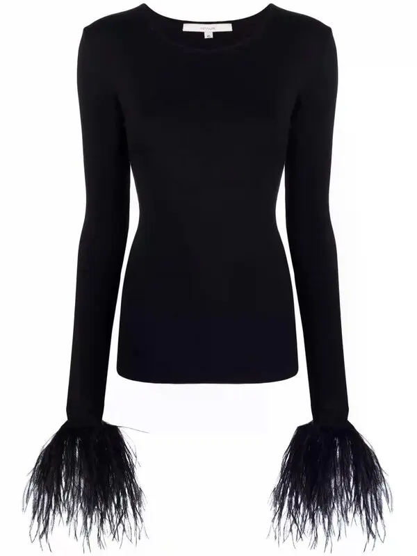 MANURI Elektra Feather-trim Stretch Blouse - Black