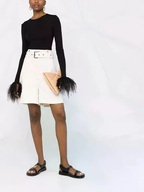 MANURI Elektra Feather-trim Stretch Blouse - Black