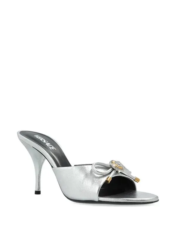 Versace Opera Bow Metallic Heeled Mules - Silver