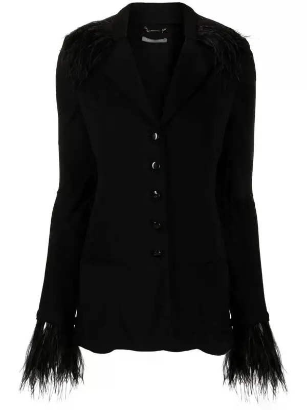 Alberta Ferretti Button-up Jacket With Feather Trim