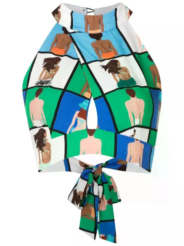 AMIR SLAMA Graphic-print Halterneck Top - Multicolour