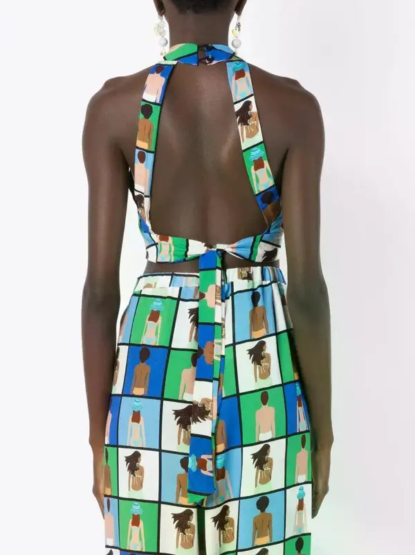 AMIR SLAMA Graphic-print Halterneck Top