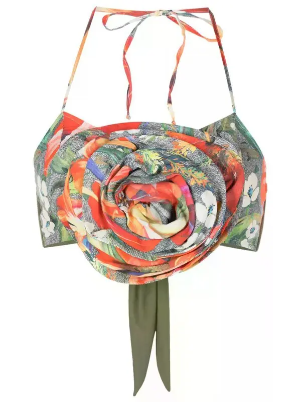 AMIR SLAMA Floral-appliqué Crop Top