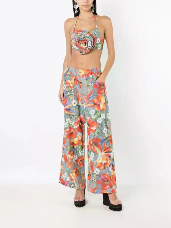 AMIR SLAMA Floral-appliqué Crop Top