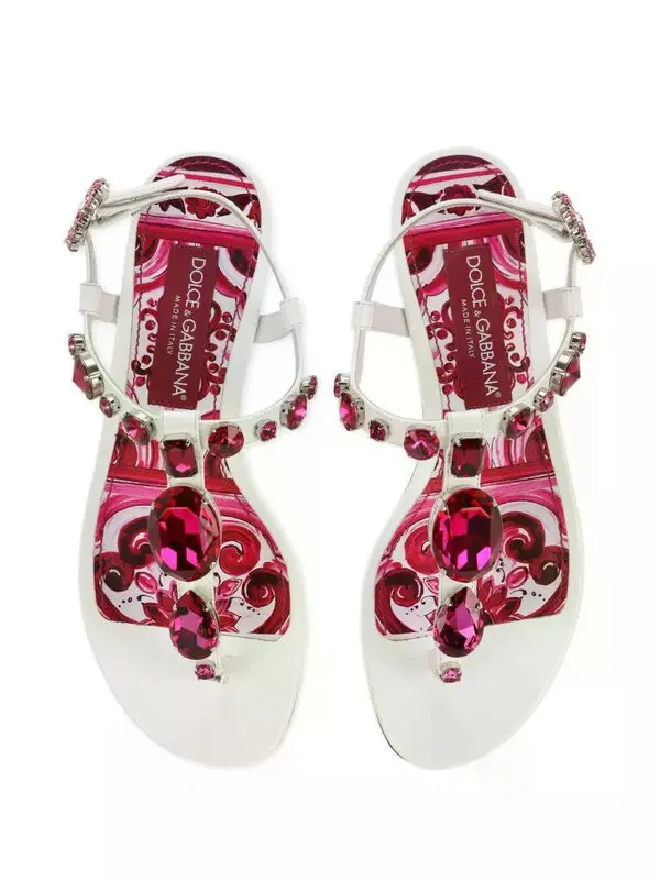 Dolce & Gabbana Majolica Print Crystal Embellished Sandals