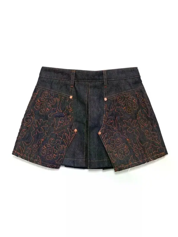 Andersson Bell Embroidered Panelled Pleated Denim Skirt