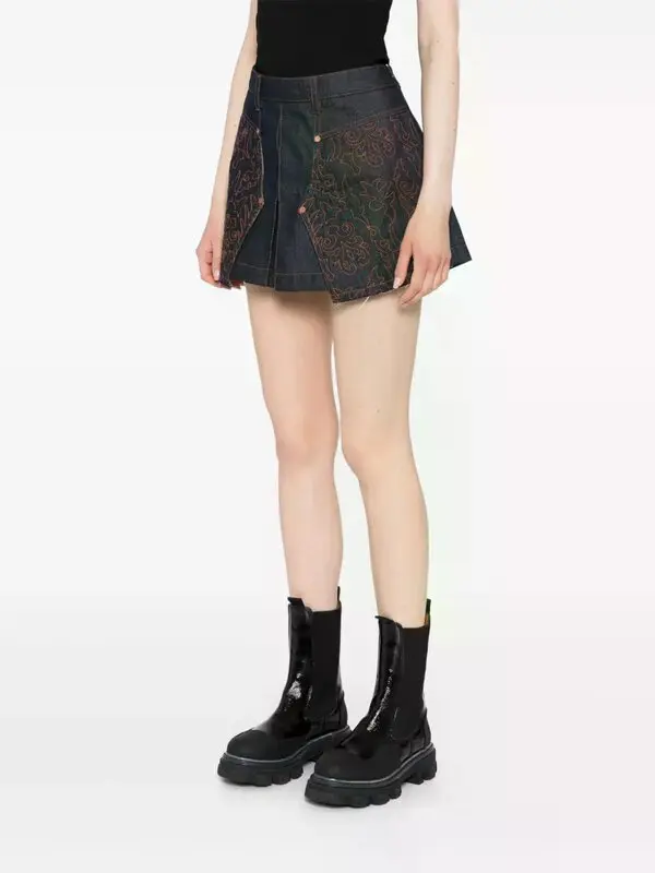 Andersson Bell Embroidered Panelled Pleated Denim Skirt