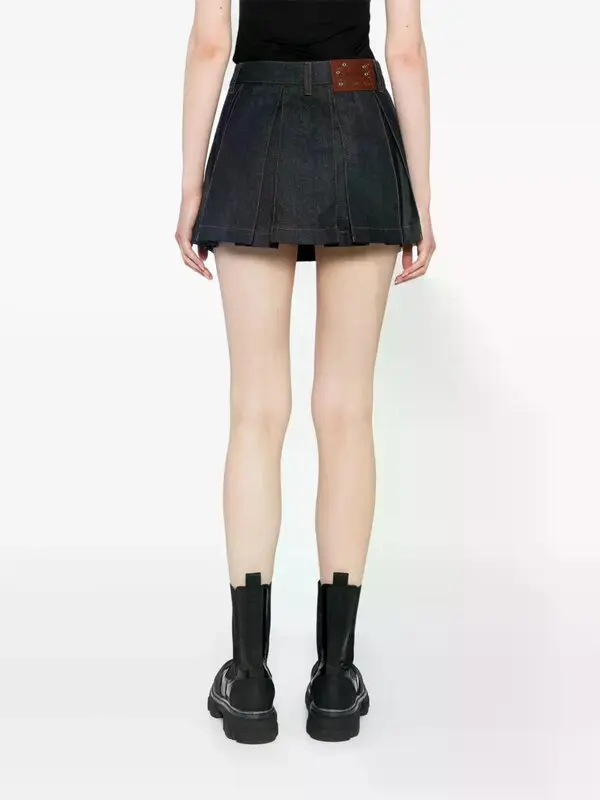 Andersson Bell Embroidered Panelled Pleated Denim Skirt