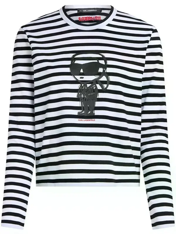 Karl Lagerfeld Ikon Striped Cotton Long Sleeve T-shirt - Black