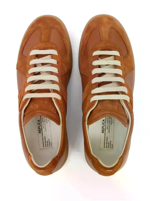 MAISON MARGIELA Replica Paneled Leather And Suede Sneakers - Brown