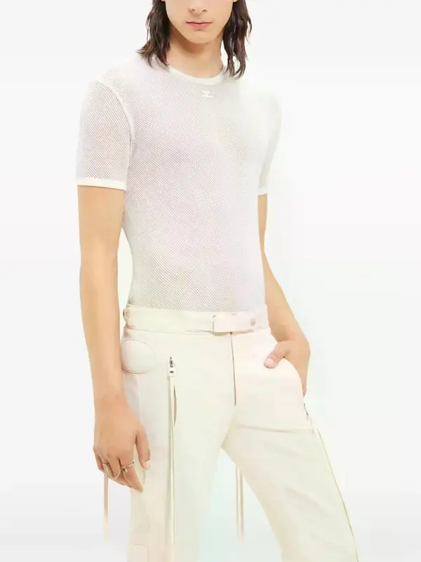 COURREGES Logo-embroidered Mesh T-shirt