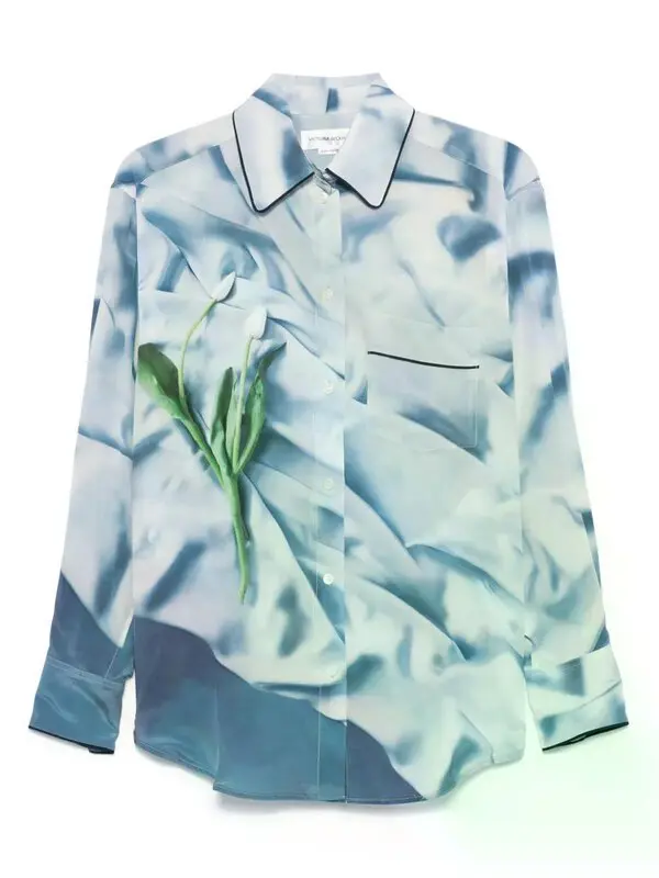 Victoria Beckham Flowers Satin Pajama Shirt - Blue