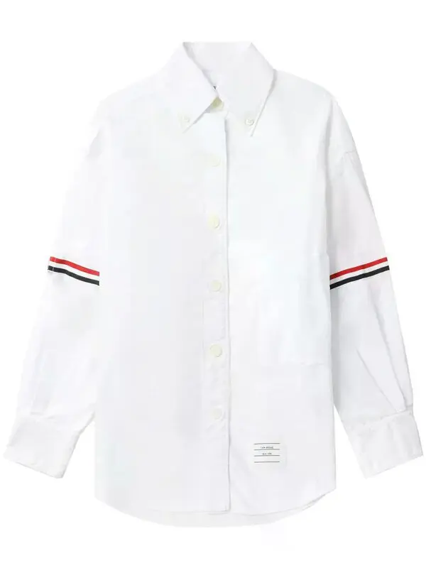 Thom Browne Rwb Stripe Trim Cotton Shirt