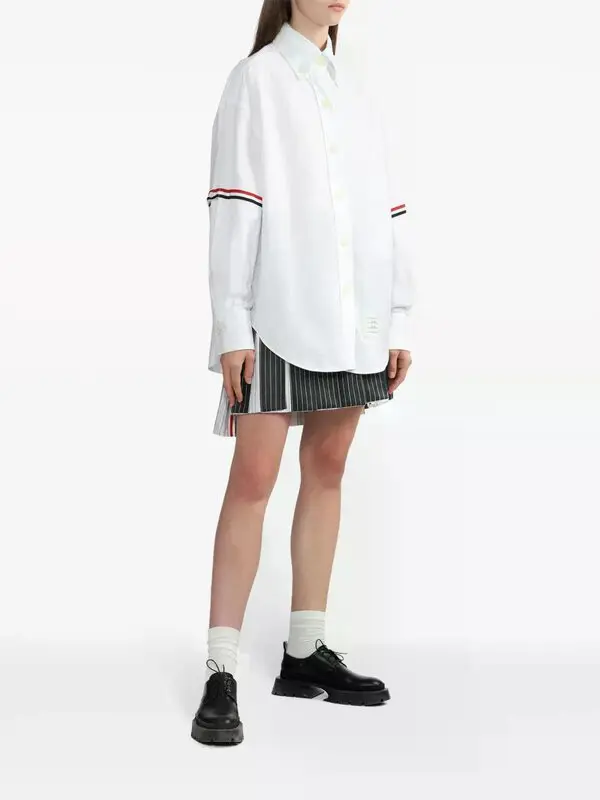 Thom Browne Rwb Stripe Trim Cotton Shirt