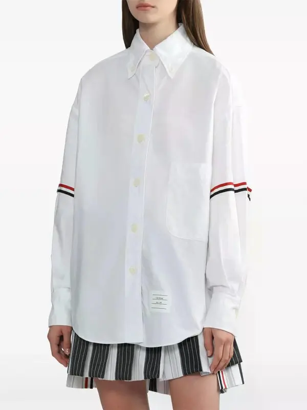 Thom Browne Rwb Stripe Trim Cotton Shirt