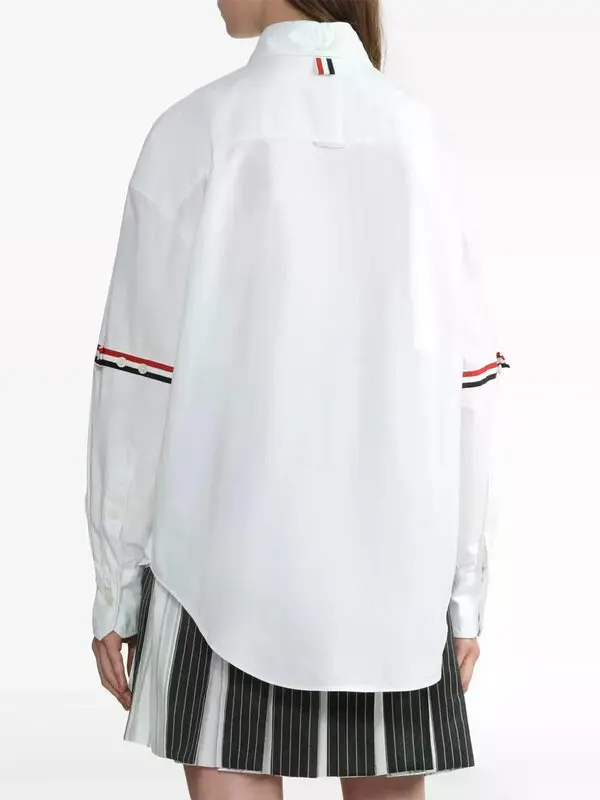 Thom Browne Rwb Stripe Trim Cotton Shirt