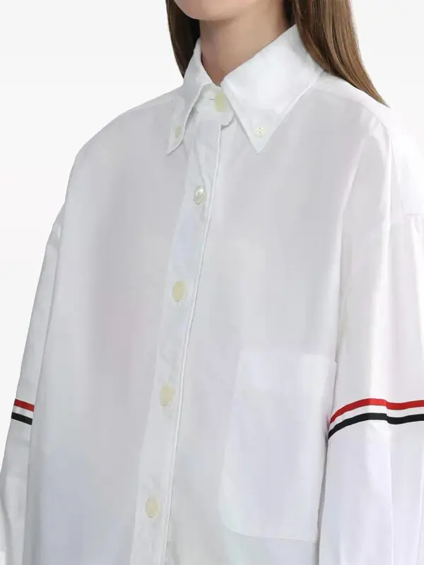 Thom Browne Rwb Stripe Trim Cotton Shirt