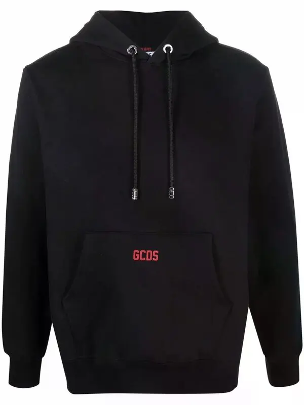 Gcds Logo Drawstring Hoodie - Black