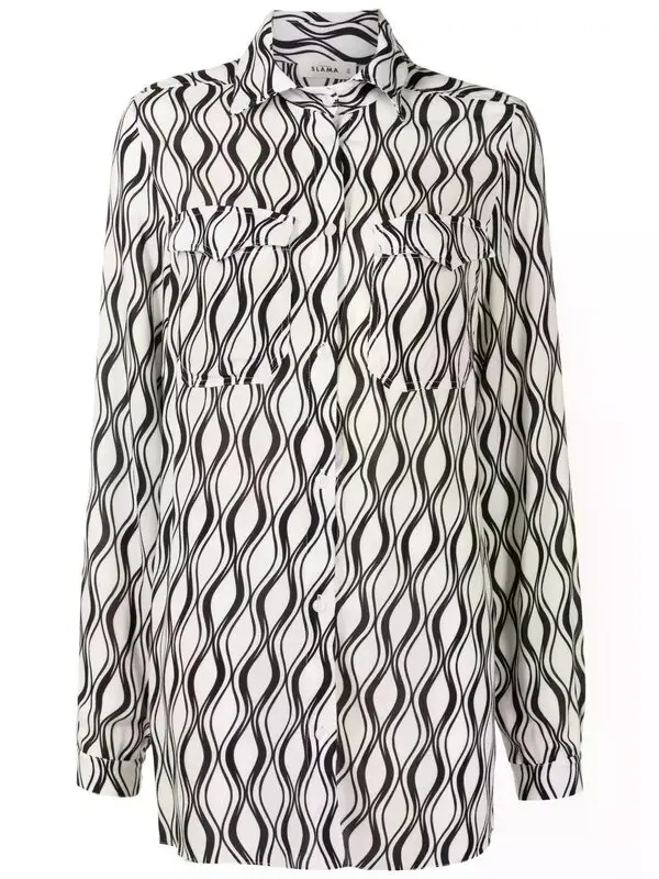 AMIR SLAMA Long Wave-print Shirt - Black