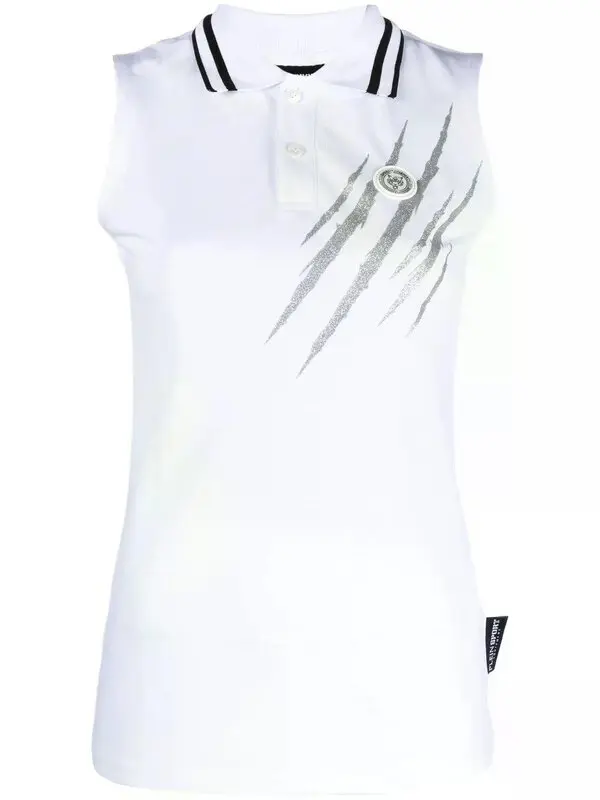 PLEIN SPORT Scratch-print Sleeveless Polo Shirt - White