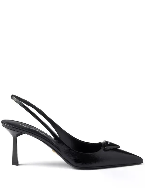 Prada 75mm Triangle-logo Leather Slingback Pumps