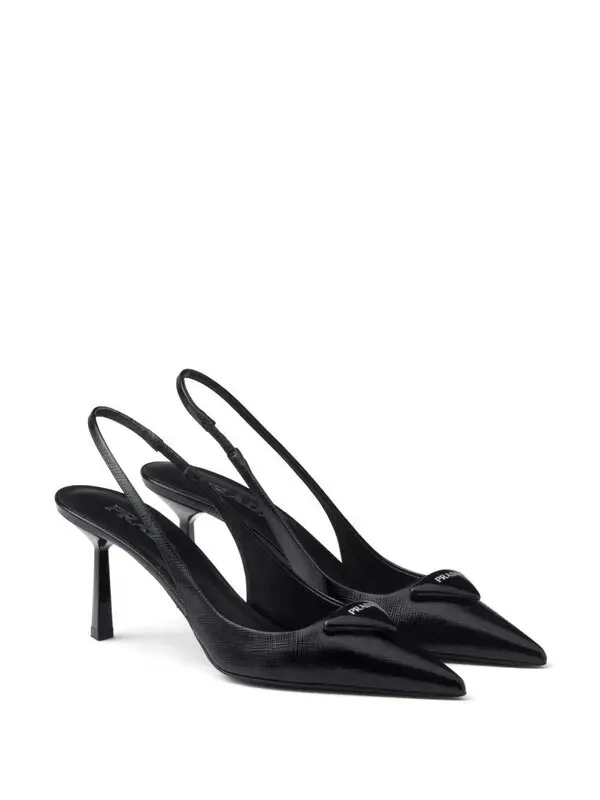 Prada 75mm Triangle-logo Leather Slingback Pumps