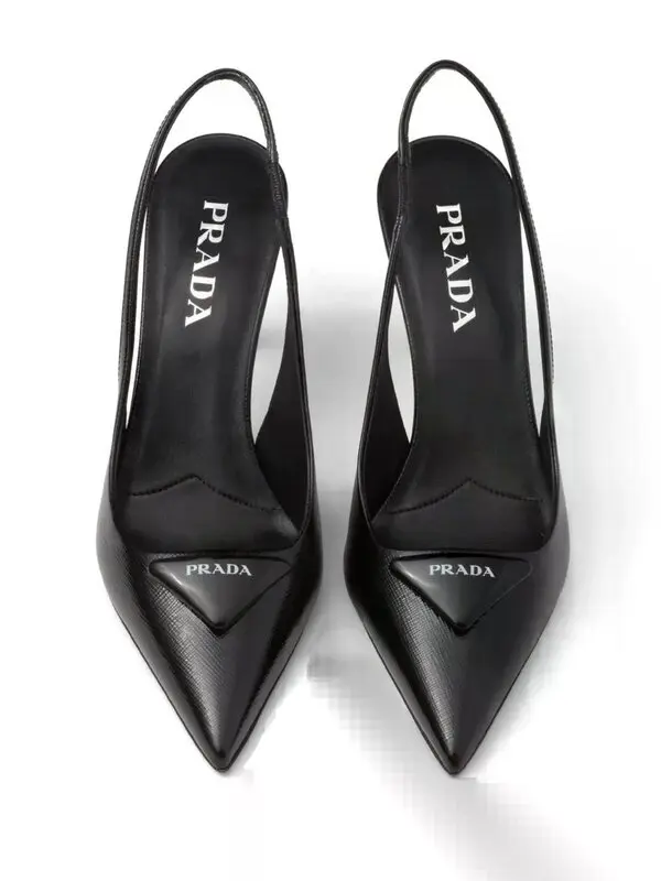 Prada 75mm Triangle-logo Leather Slingback Pumps