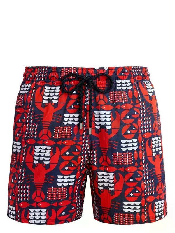 Vilebrequin Stretch Swim Shorts With Graphic Lobsters - Red