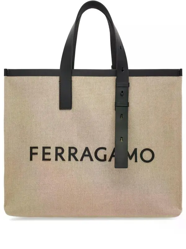 FERRAGAMO Logo-embossed Leather Trim Tote - Neutrals