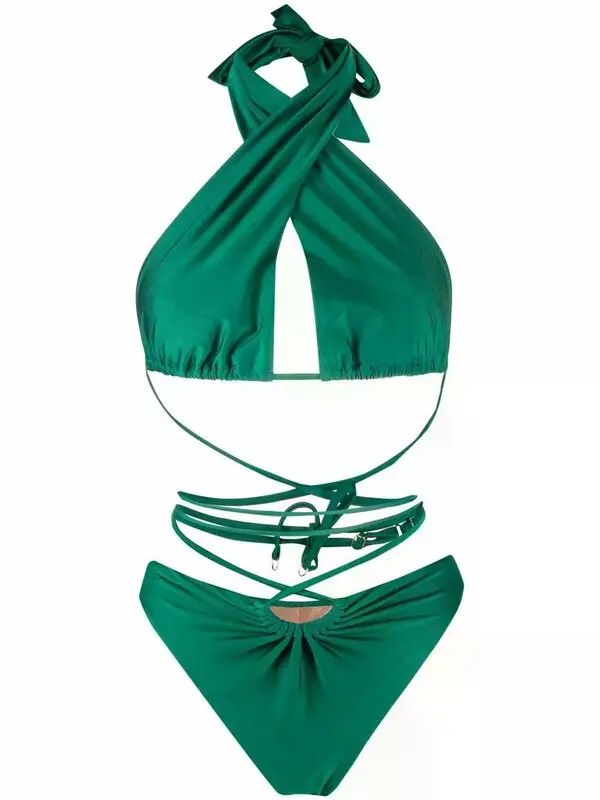 NOIRE SWIMWEAR Lattice-strap Halterneck Swimsuit - Green