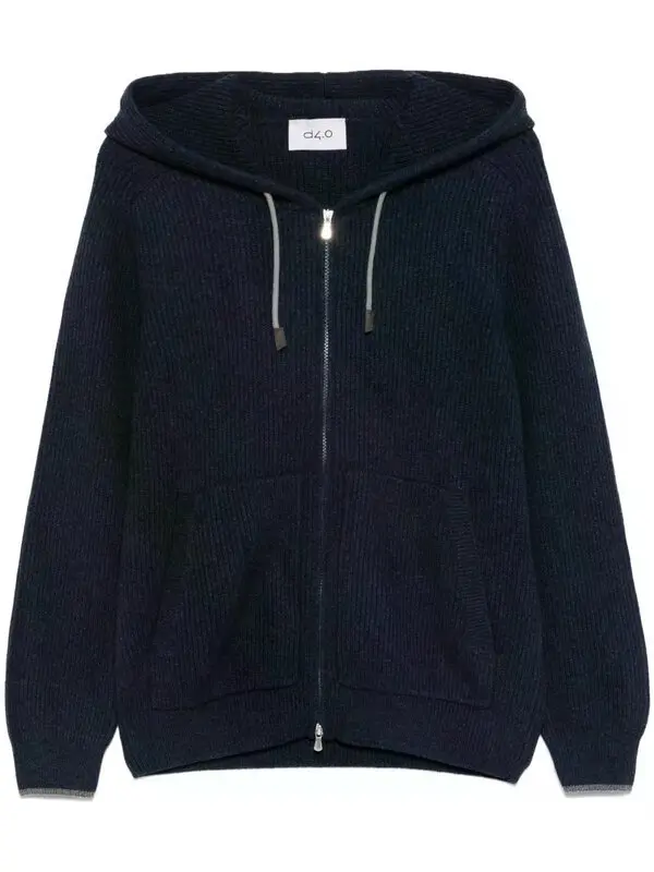 D4.0 Ribbed Knit Hooded Cardigan