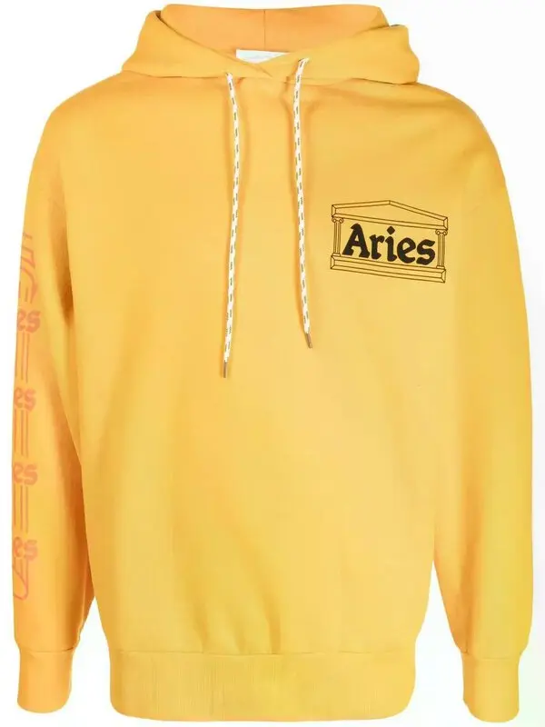 Aries Embroidered-logo Pullover Hoodie - Yellow