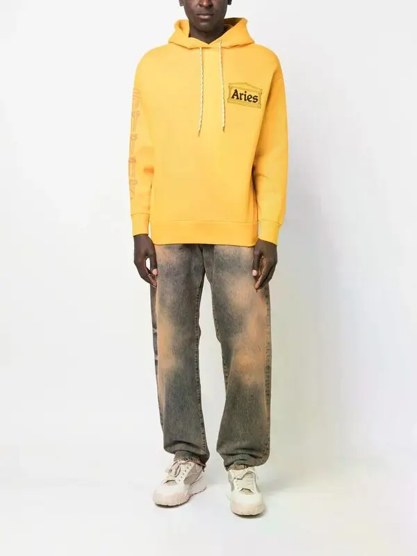 Aries Embroidered-logo Pullover Hoodie - Yellow