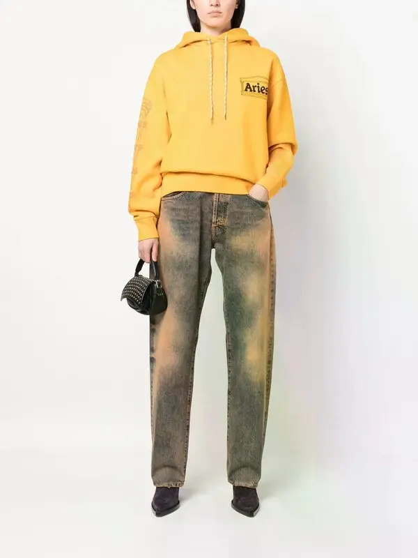Aries Embroidered-logo Pullover Hoodie - Yellow