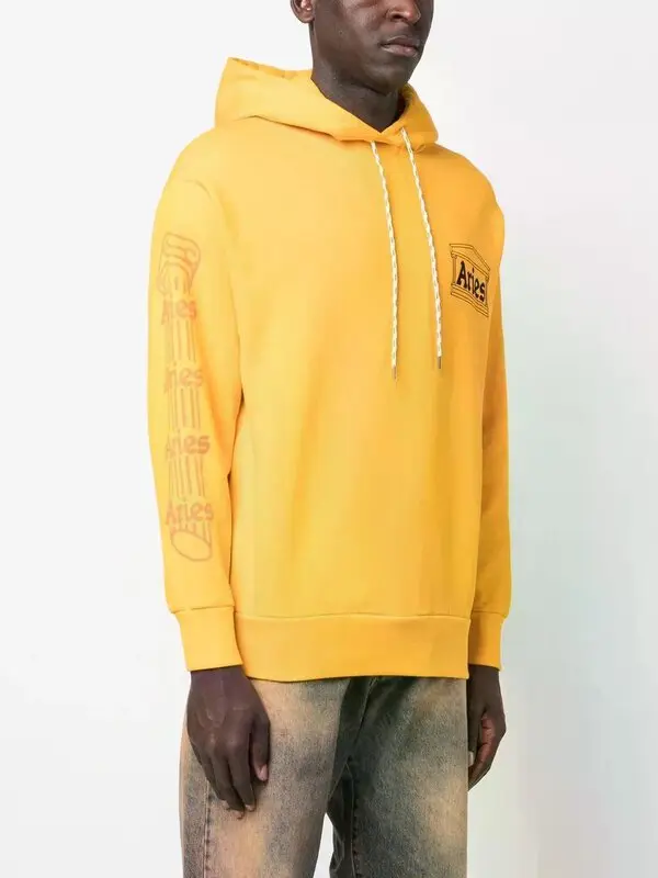 Aries Embroidered-logo Pullover Hoodie - Yellow