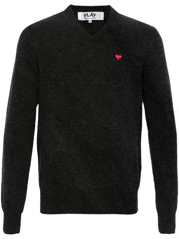 Play Comme Des Garcon Heart-patch Wool Jumper - Grey