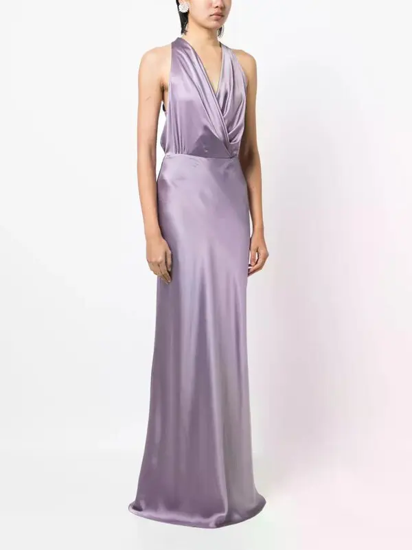 Michelle Mason Draped Halterneck Gown - Purple