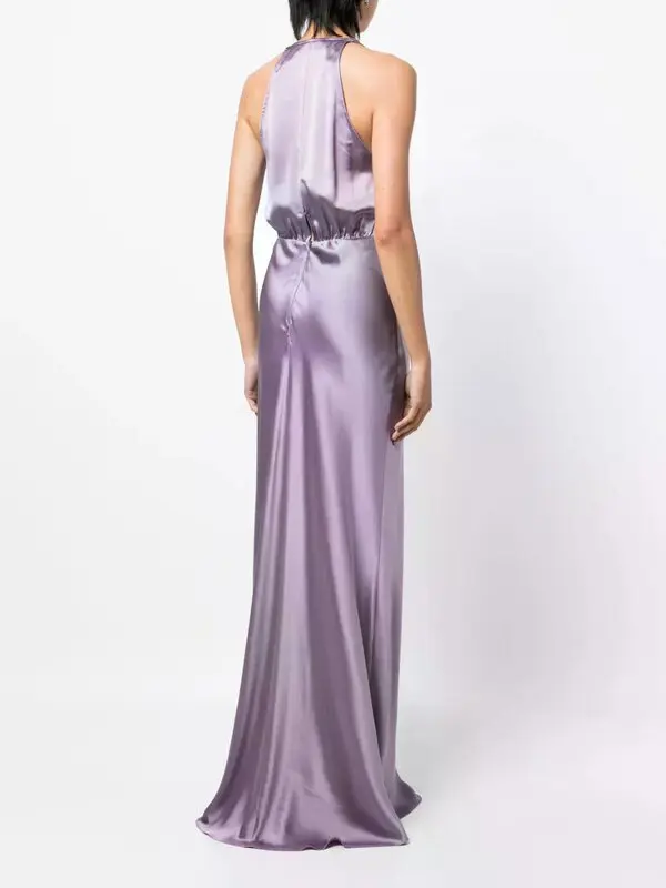 Michelle Mason Draped Halterneck Gown - Purple