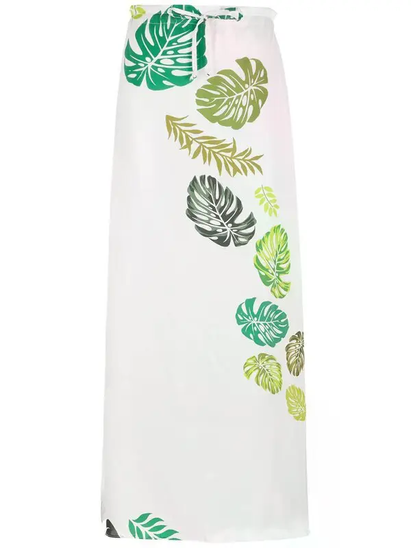 AMIR SLAMA Palm Leaf Print Midi Skirt - White
