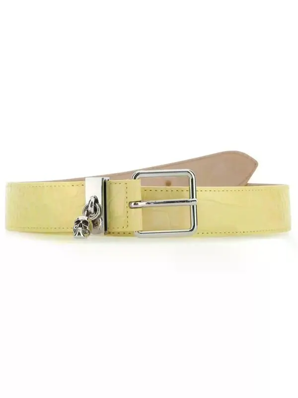 Alexander McQueen Crocodile-effect Leather Belt - Neutrals