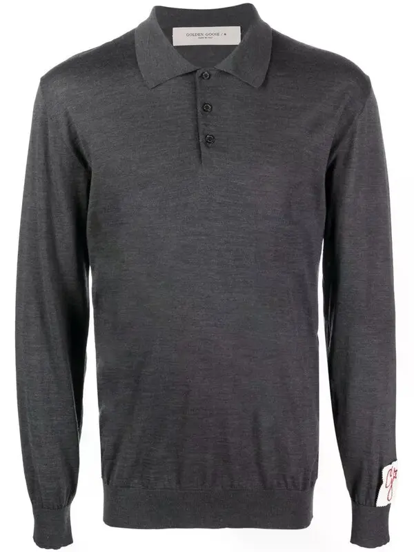 GOLDEN GOOSE Logo-patch Wool Polo Shirt - Grey