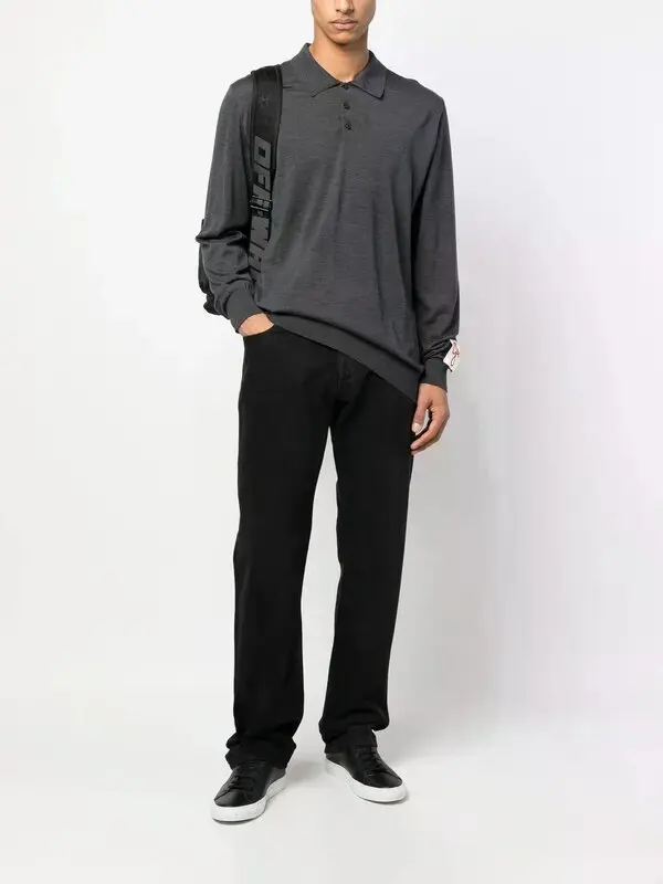 GOLDEN GOOSE Logo-patch Wool Polo Shirt - Grey